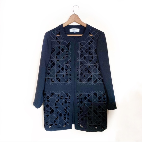 Tahari | Jackets & Coats | Tahari Black Laser Cut Out Long Blazer ...
